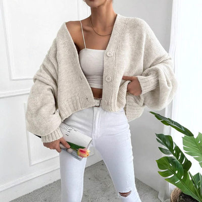 Knitted Cardigan Women 2025 With Flower Casual Loose V-neck
