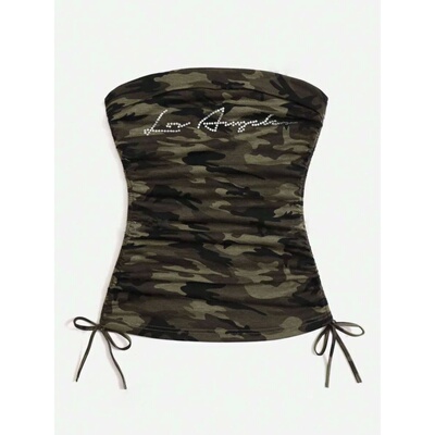 Strapped waist cinching strapless top 女式绑带收腰抹胸小上衣