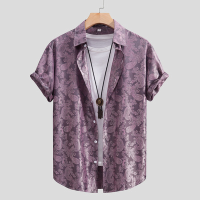 New men's casual jacquard fabric short sleeved shirt