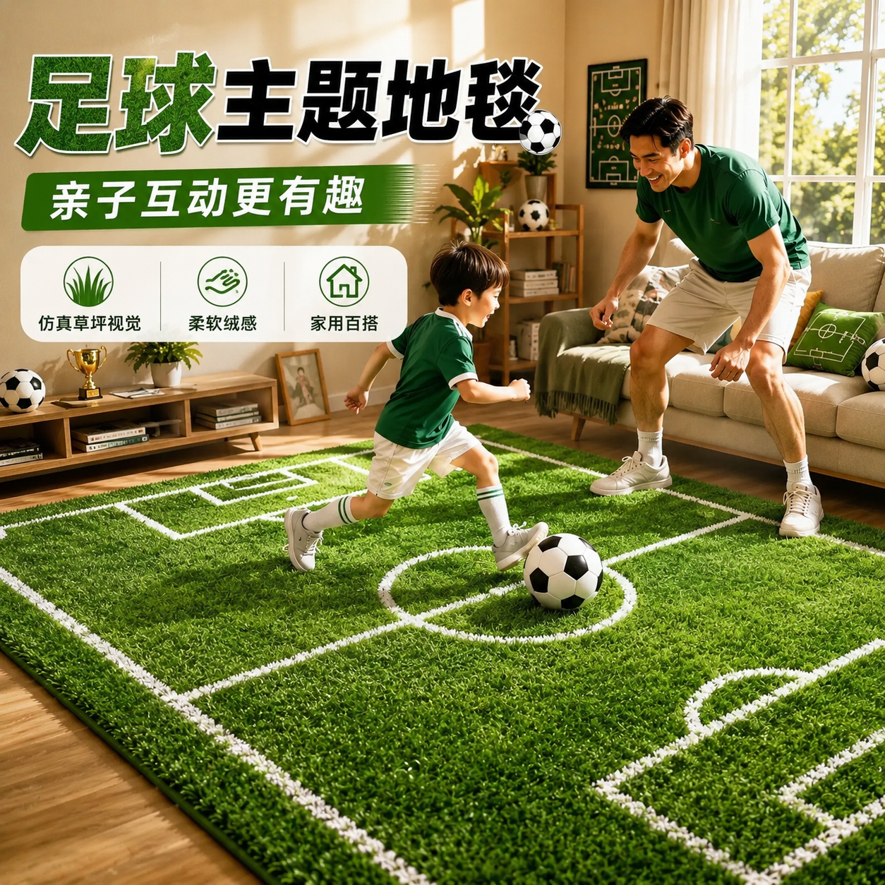 2026新款世界足球杯主题可定制地毯家用客厅绿茵球场垫球迷用品