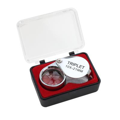 祈色手持便携式放大镜 珠宝鉴定器龙眼TRIPLET10倍高清宝石钻石翡翠玉石古玩鉴定工具高档折叠式全金属带皮套