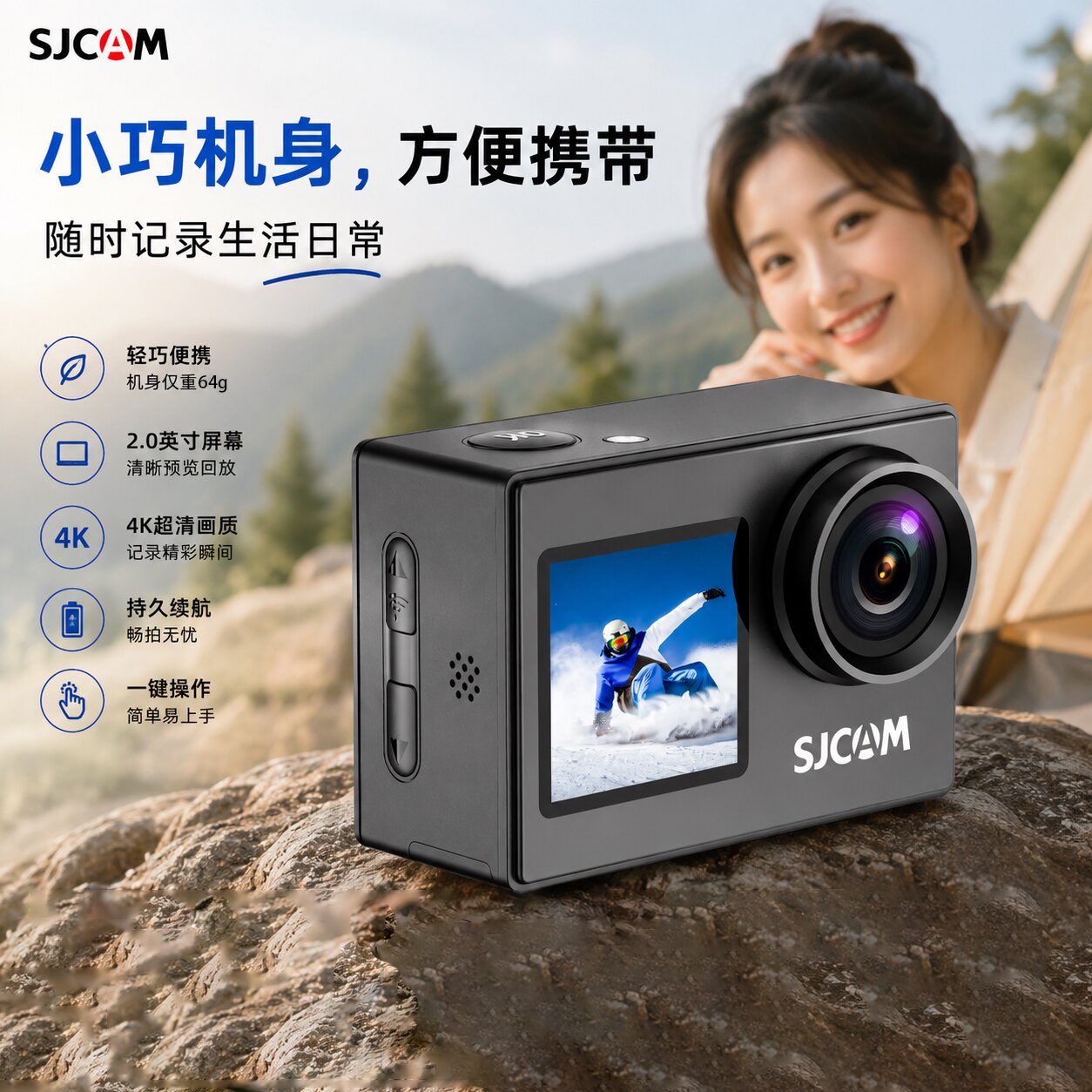 SJCAM速影SJ4000双屏运动相机4k超清摩托车骑行记录Vlog非360全景