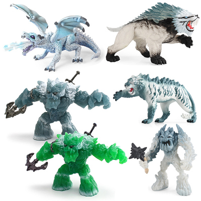 仿真西方神话传说魔兽模型儿童认知冰怪飞龙冰人雪狼怪物摆件玩具