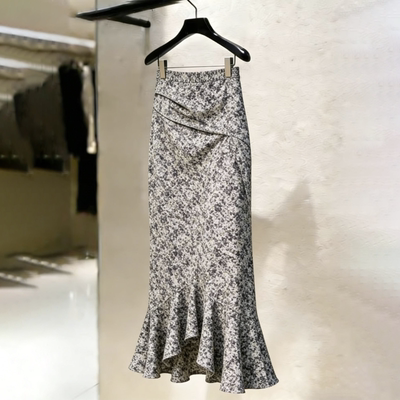 欧货高端定制花灰色大码半身裙女