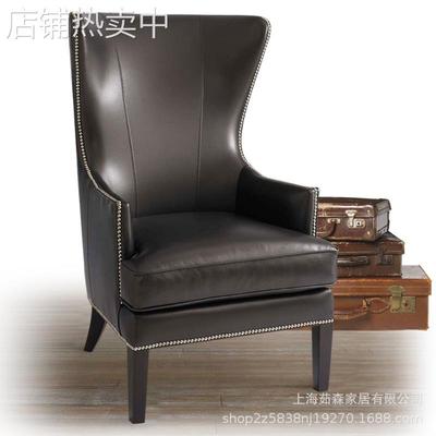 茹森美式乡村单人皮艺艺复古沙发客厅卧室酒店仿皮布艺老虎椅厂家