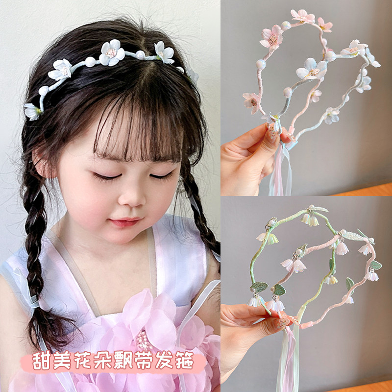儿童发箍2024新款女童编发头箍汉服发饰古风花朵蝴蝶编发发卡头饰