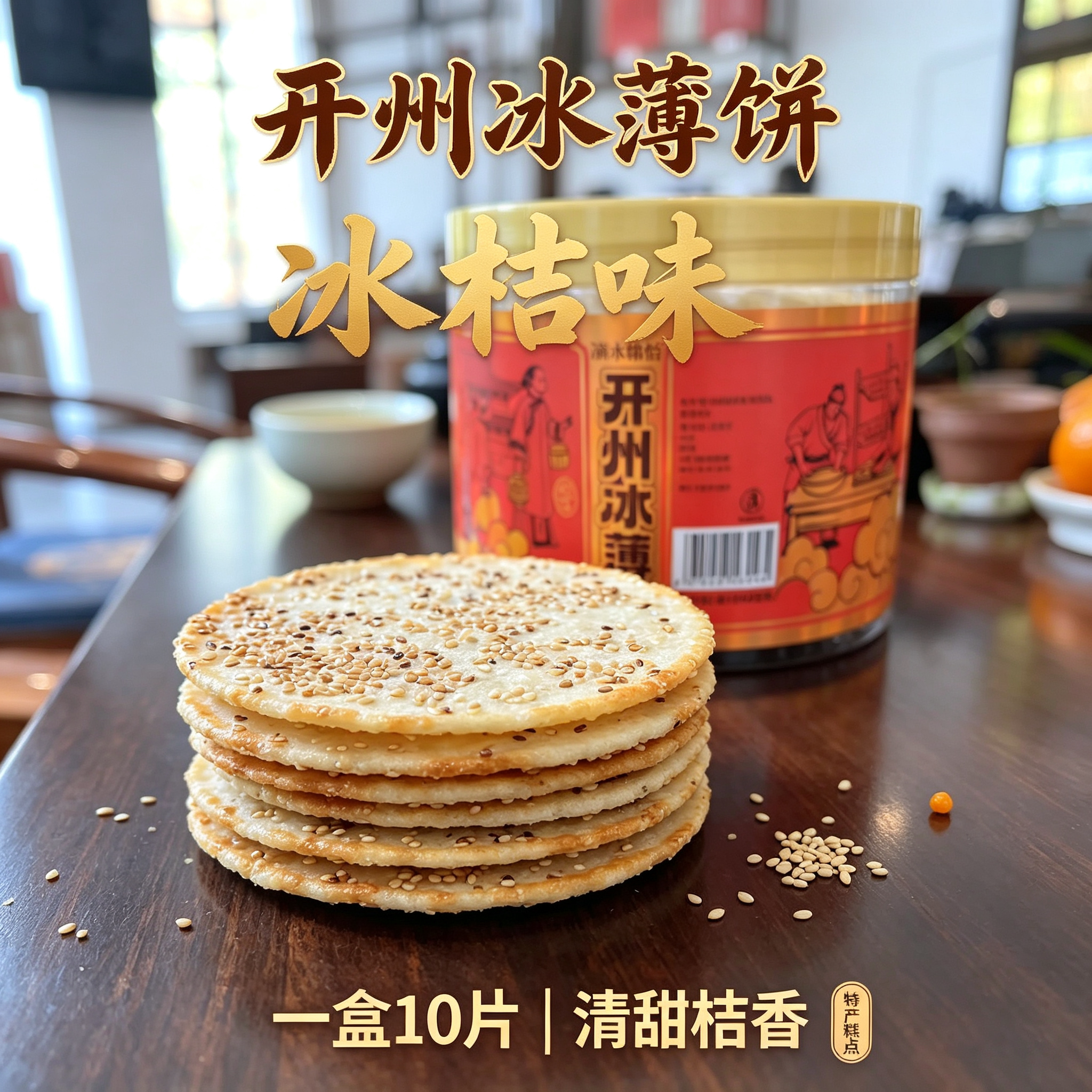 开州冰薄月饼 传统工艺芝麻月饼 中秋怀旧老式月饼一盒10片