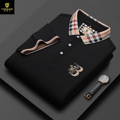 伦巴宝利娇男装夏短袖T恤男士中老年衫休闲正品t翻领运动刺绣POLO