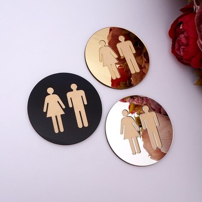 5mm 3D Acrylic Mirror Round Toilet Door Sign Men Women Bath