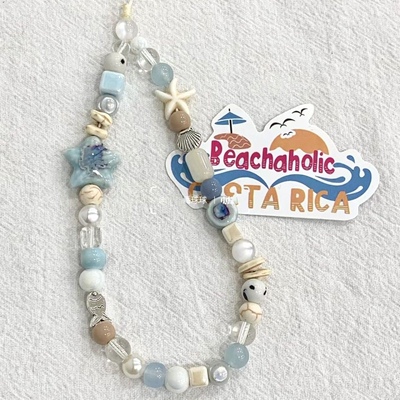 夏日海风蓝星星链条小清新ccd挂绳diy挂饰相机防丢绳蓝色系