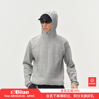 蓝岐BLUEMONTE羊毛华夫格肌理开衫外套户外徒步柔软亲肤连帽卫衣