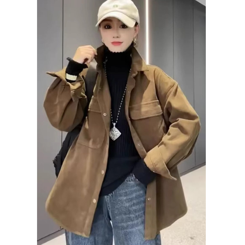 牛仔衬衫女春秋新款欧货复古长袖外套宽松显瘦慵懒风工装休闲上衣