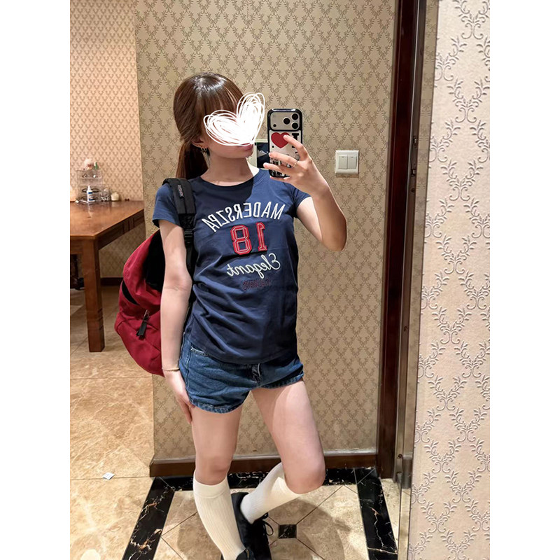 MosesQueen魔西女王美式字母印花短袖T恤女显瘦百搭bm风圆领上衣