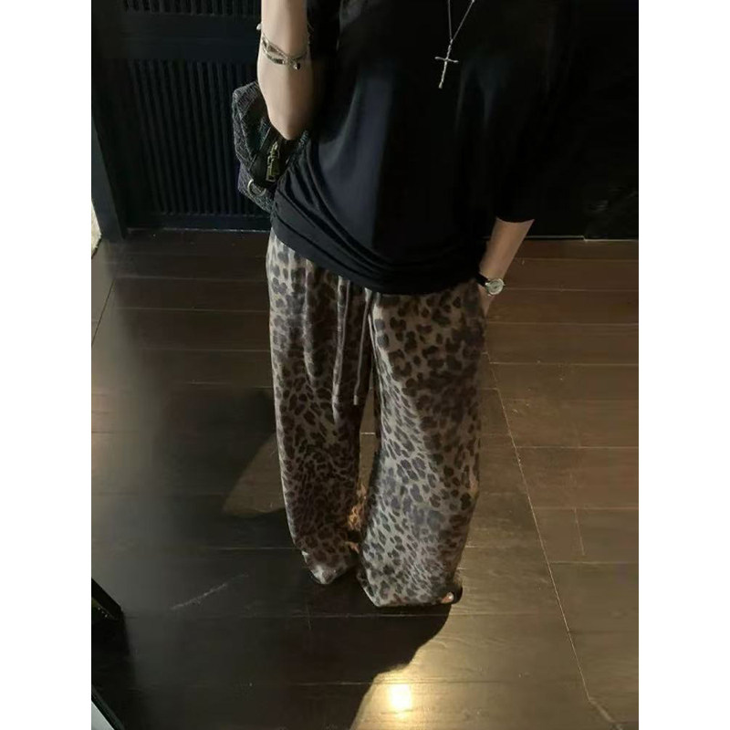 MosesQueen魔西女王复古豹纹阔腿裤宽松显瘦垂感直筒休闲遛弯裤子