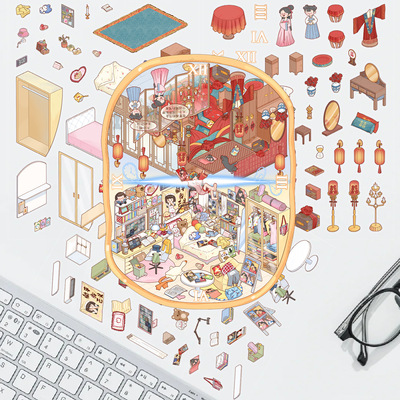 十一玖穿书后我掀了替嫁剧本3D造景贴微缩场景立体小屋卡通贴画