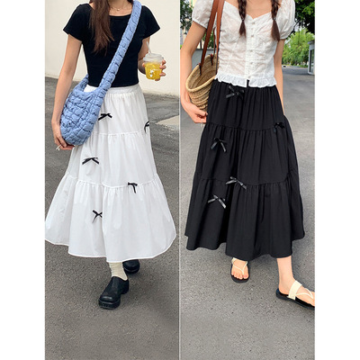 黄峥 芭蕾风蝴蝶结松紧腰半身裙女2025夏季显瘦高腰a字裙142QH563