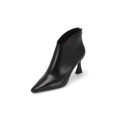 westory2025秋冬新款法式细跟高跟小个子尖头弹力瘦瘦靴短靴真皮