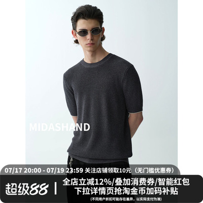 天丝亚麻老钱风圆领针织短袖