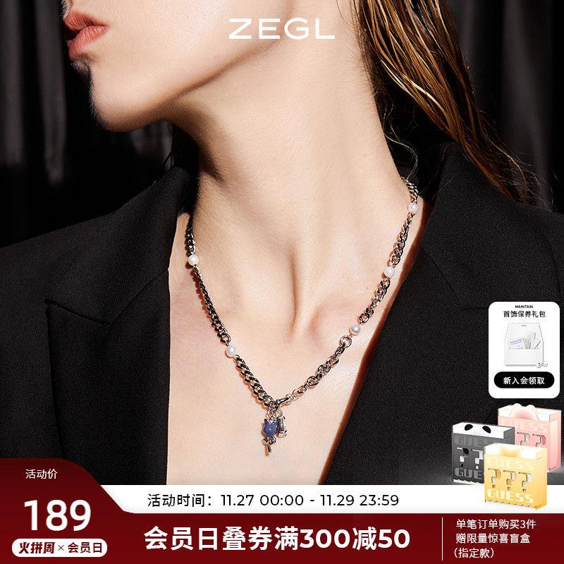 ZEGL复古玫瑰花方块项链女夏设计感气质百搭冷淡风网红吊坠锁骨链