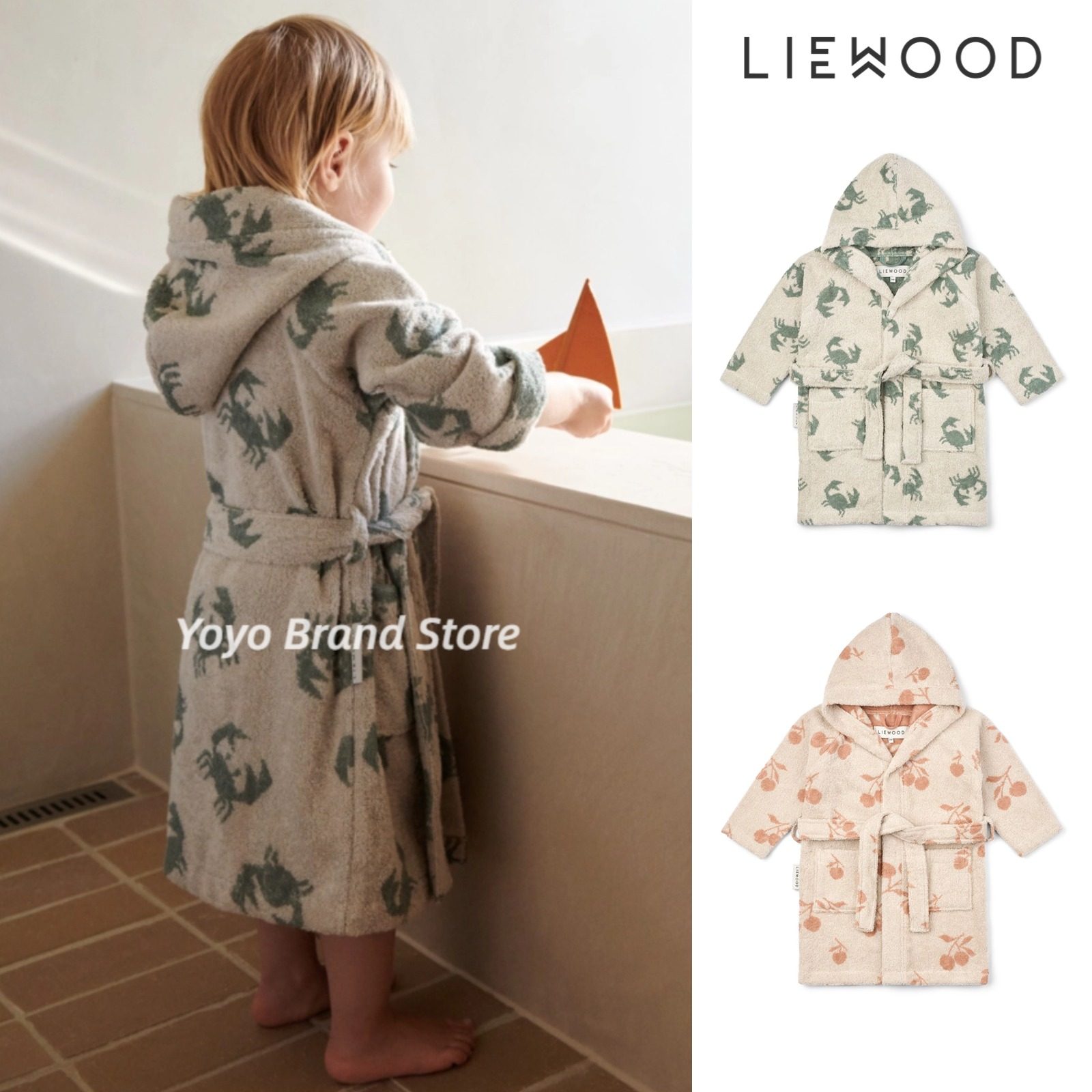 ▲丹麦Liewood宝宝儿童动物毛圈保暖连帽浴袍睡袍家居袍斗篷卡通