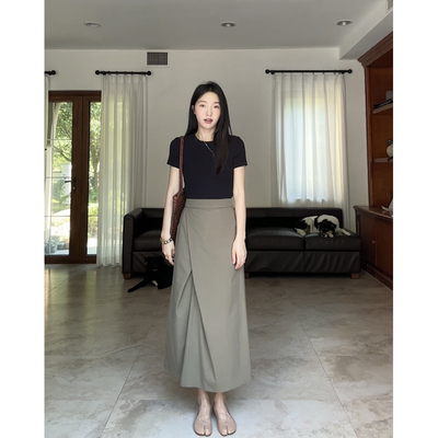 郭九九呢 天丝棉质不规则通勤显瘦长裙半身裙夏季百搭显瘦正肩T恤