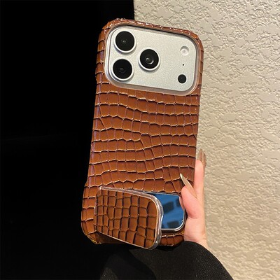 棕色格子鳄鱼纹适用谷歌pixel10a手机壳pixe9proxl夏天pixel8por镜面9a支架镜子7仿皮10por皮纹Google硅胶女p