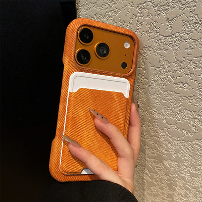 手机壳晕染橙色牛仔纹简约卡包