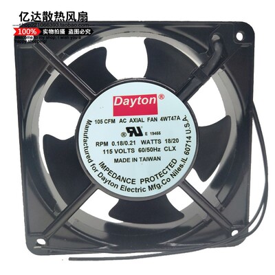 全新Dayton 4WT47 115V 0.18/0.21A 12038静音机柜焊接散热风扇