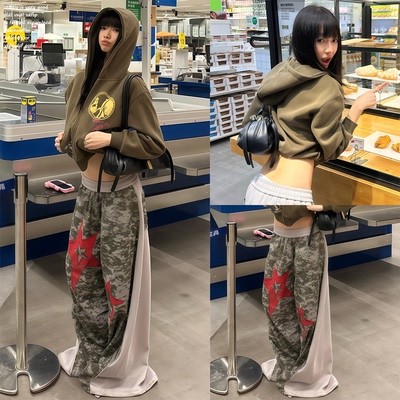 【cgga】美式辣妹星星直筒卫裤女