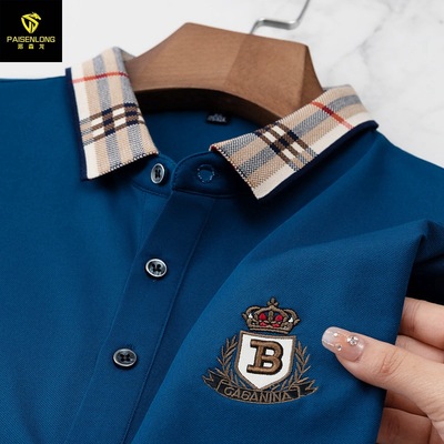 伦巴宝利娇纯色男装运动男士上衣短袖T恤休闲大码polo衫夏季中年t