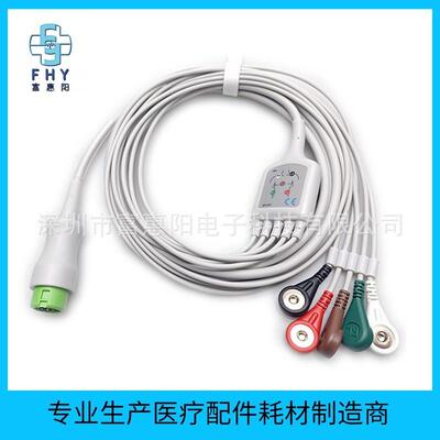 兼容麦瑞T5/D6/IPM8/UMEC8/IMEC10监护仪5导联扣子心电导联线