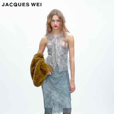 JACQUES WEI 2025秋冬系列新款浅灰色宫廷领蕾丝背心