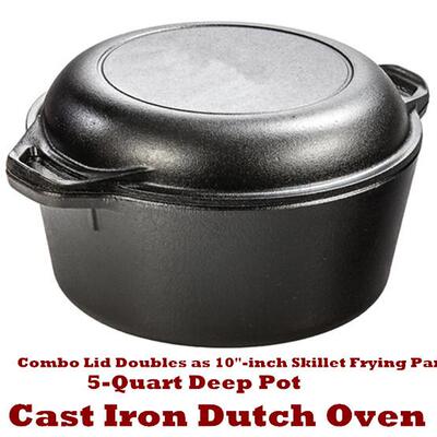 Cast Iron Dutch Oven Deep Pot Skillet Frying Pan Bread