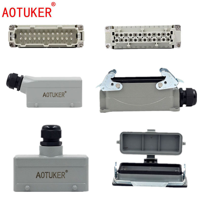 24芯重载连接器HDC-HE-024M/F公母插头矩形外壳侧顶出H24B单双扣_虎窝淘