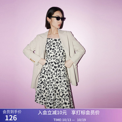 LILY夏新款女装舒适艺术印花百搭时尚通勤复古吊带连衣裙