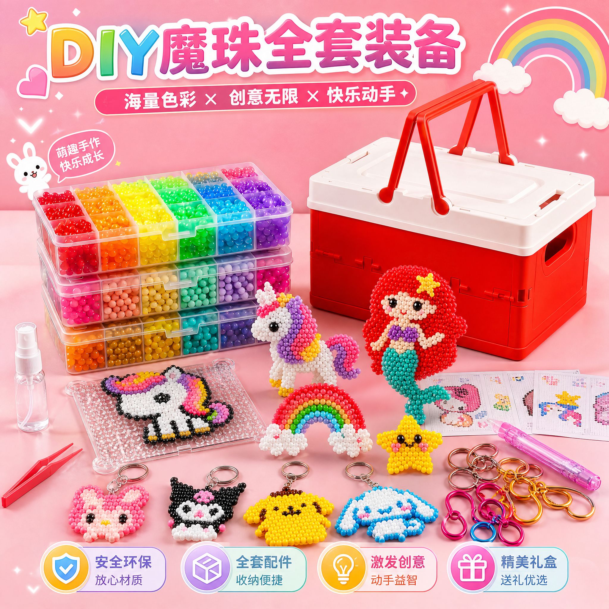 水雾魔珠全套材料包沙画胶画女孩拼豆儿童手工diy玩具神奇魔法珠