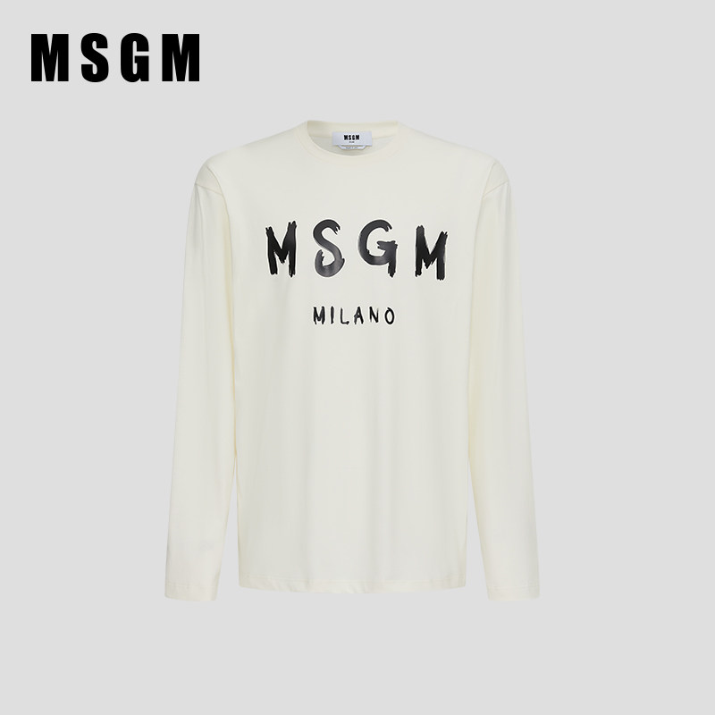 MSGM早春男士秋季LOGOT恤长袖纯棉卫衣无帽新款潮牌高端薄款黑色