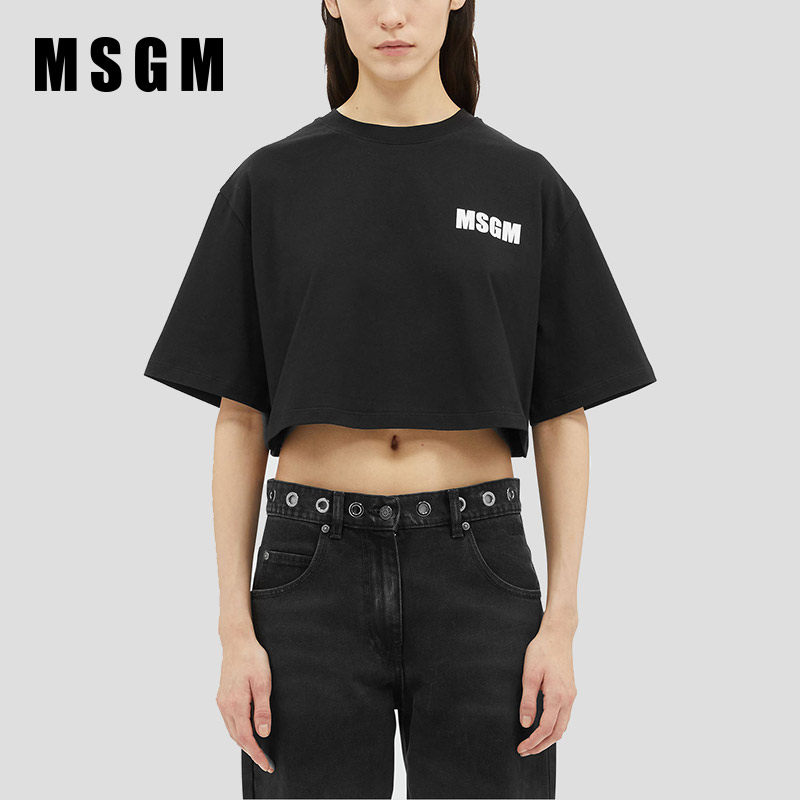 MSGM早春新款女士时尚字母印花纯棉圆领短款短袖T恤