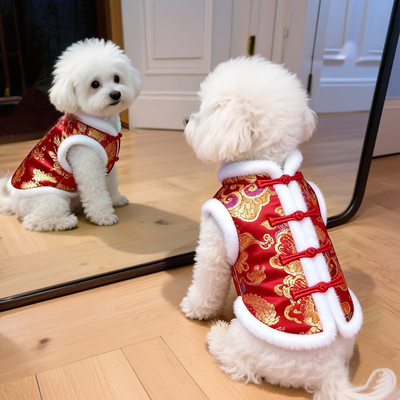 狗狗衣服新年唐装冬季加厚保暖小型犬比熊泰迪博美过年喜庆龙袍装