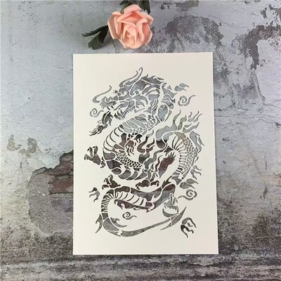 龙图案龙纹中国风镂空模板 手工DIY喷漆绘画墙绘装饰创意拓印模具