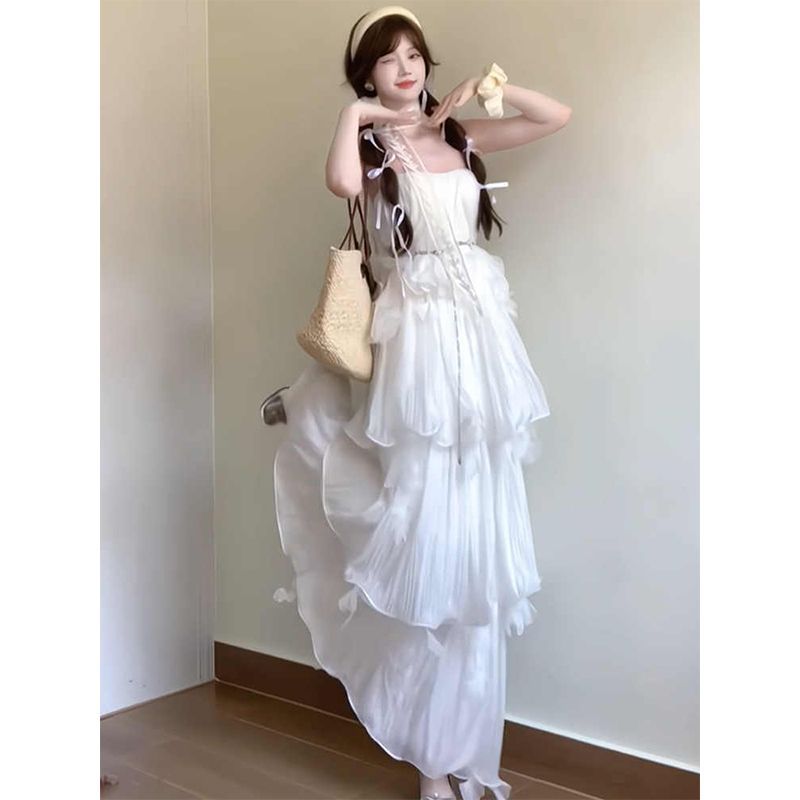 设计感晨袍成人礼宴会礼服夏季超仙海边度假风法式蓬蓬蛋糕长裙女