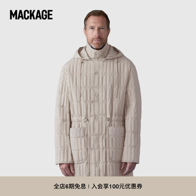 MACKAGE男士 ASHER 竖纹绗缝休闲时尚中长款轻薄羽绒服外套上衣