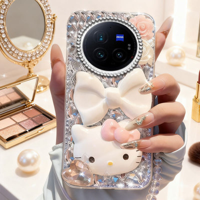 少女风卡通镶钻适用vivoXFold3Pro手机壳过年XFlip外壳XFold3网红 X Fold＋水钻XFold2新品XFold防摔满钻可爱