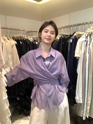 METWO hers设计感小众绑带衬衫女2025早春新款长袖防晒衬衣20563