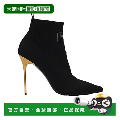 BALMAIN 女士高跟鞋 EN1TE102TKAB0PA SS2025 黑色 圆领针织踝靴