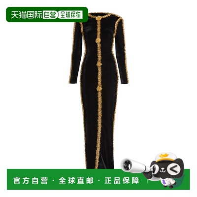 BALMAIN 女士连衣裙 DR0000000075EAD AW2026 黑色 长款丝绒连衣