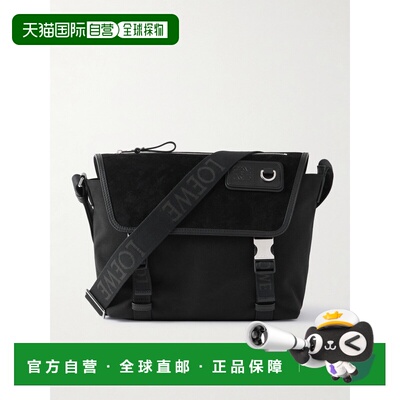 潮奢 LOEWE 罗意威 男士 皮革饰边绒面革帆布邮差包 B000U45X01BL