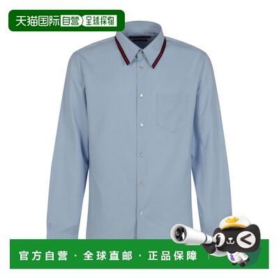 GUCCI 男士衬衫 814560Z7AVS4030 SS2026 蓝色 'Web' collar shir