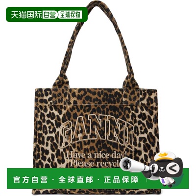 GANNI 甘尼 女士 棕色大号 Leopard Canvas 托特包 A7179Leop