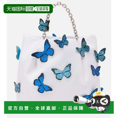 1h可退 潮奢 AQUAZZURA 女士 Papillon 迷你嵌花拉菲草编织手提包